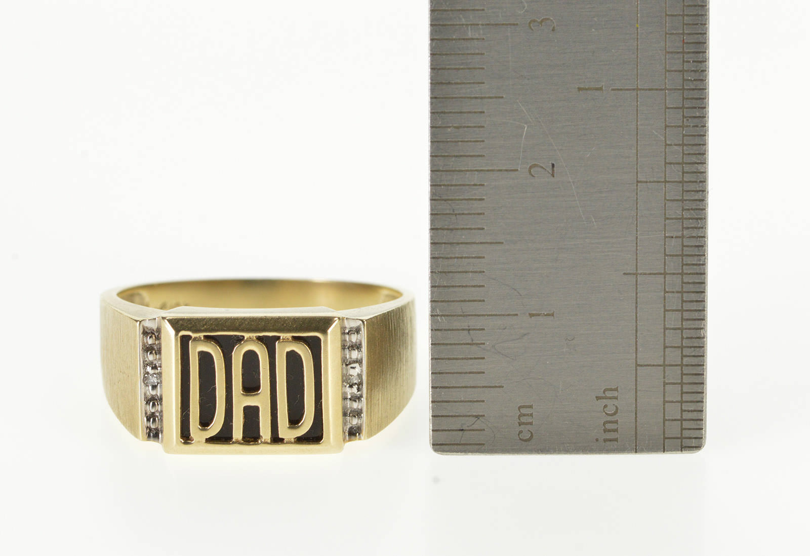 10K Black Onyx Dad Overlay Diamond Accent Men's Yellow Gold Ring, Size ...