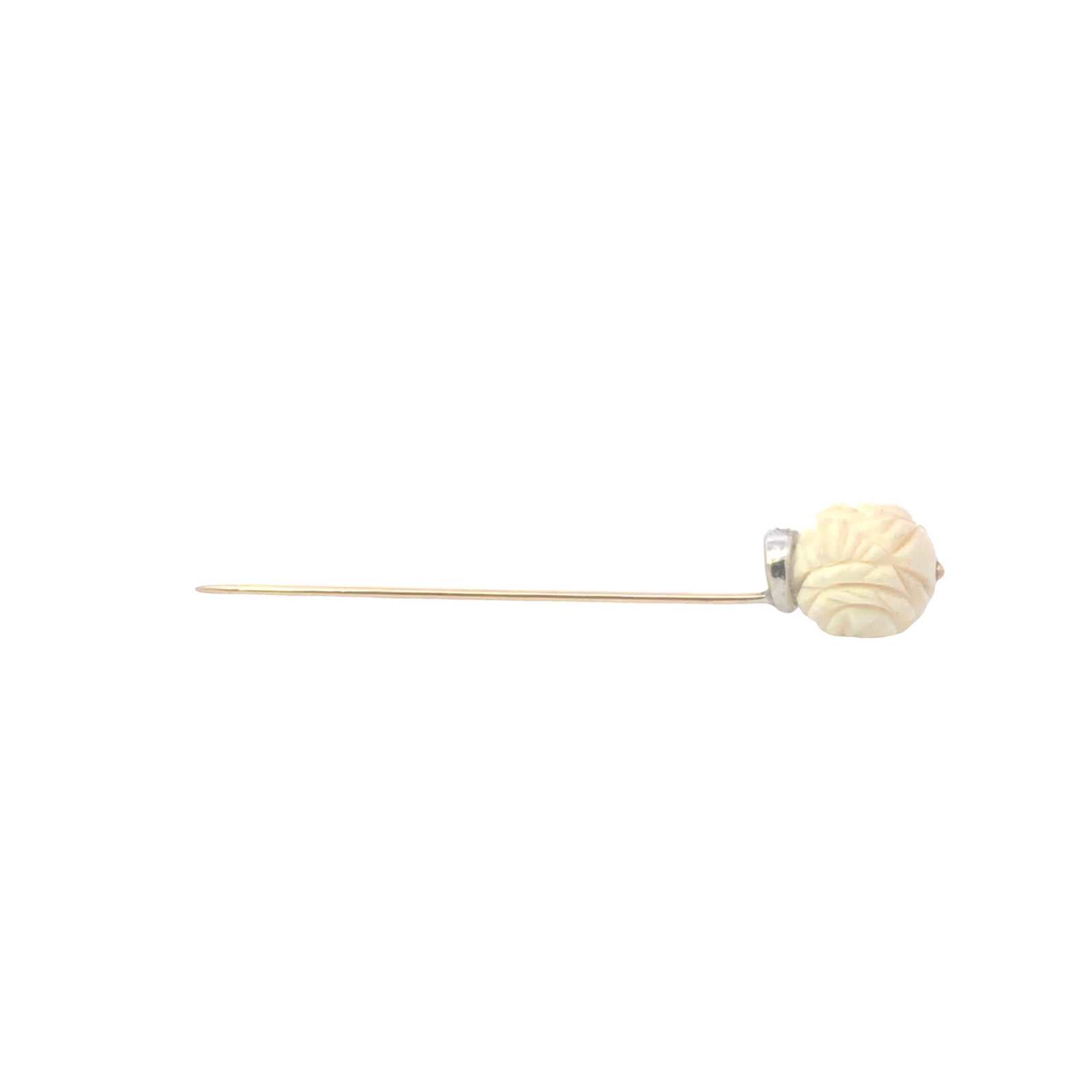 10K Carved Alabaster Rose Flower Diamond Yellow Gold Stick Pin ...