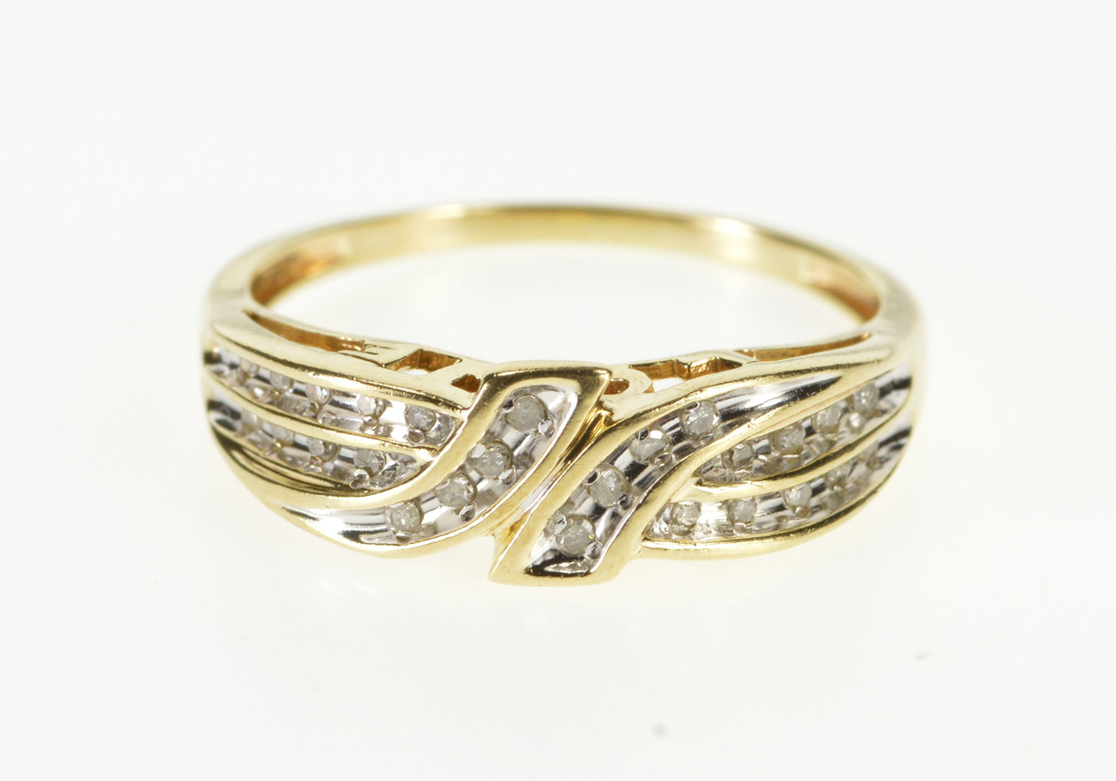 10K Channel Inset Diamond Wavy Curvy Design Band Yellow Gold Ring, Size ...