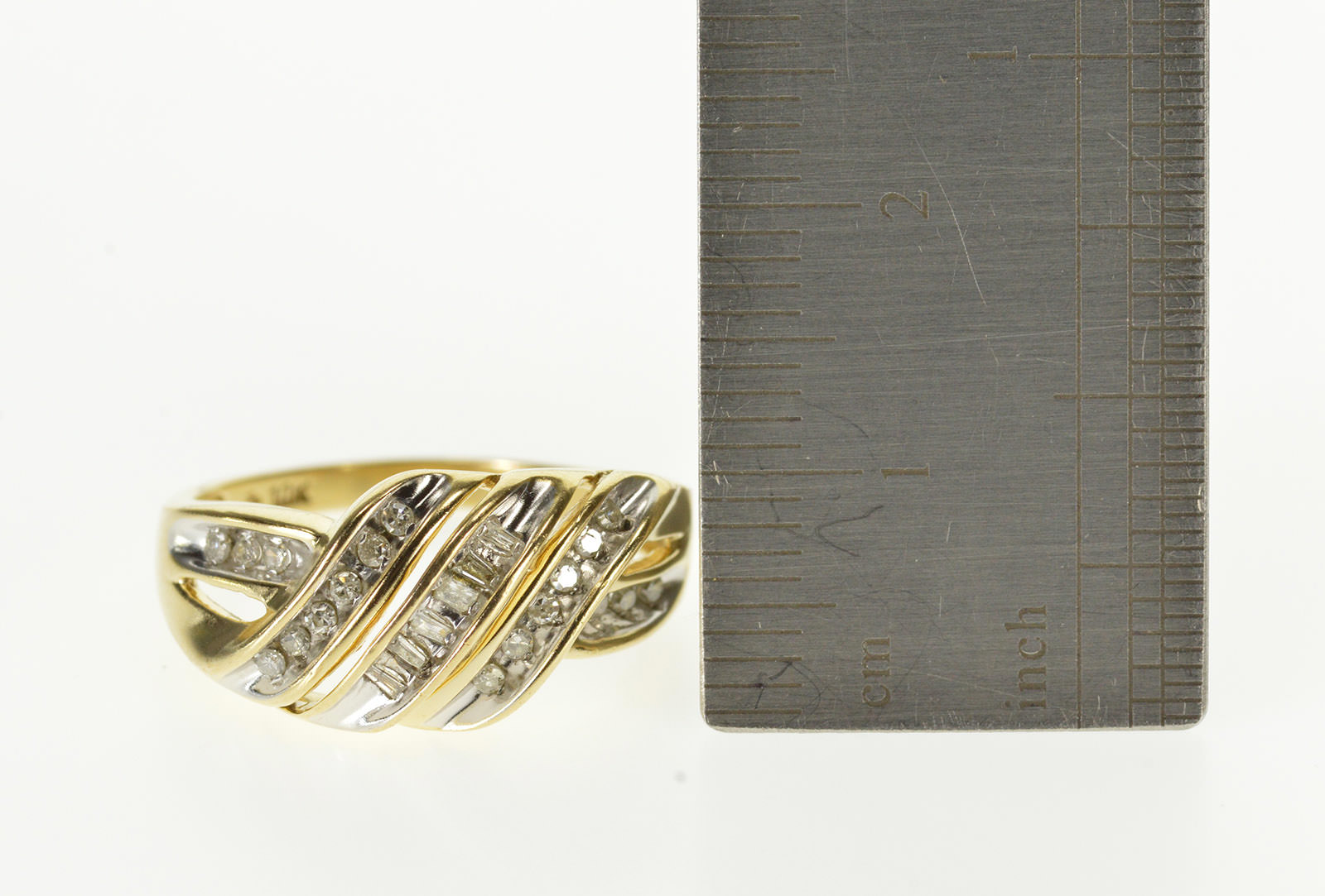 10K Channel Inset Diamond Wavy Wedding Band Yellow Gold Ring, Size 6.5 ...