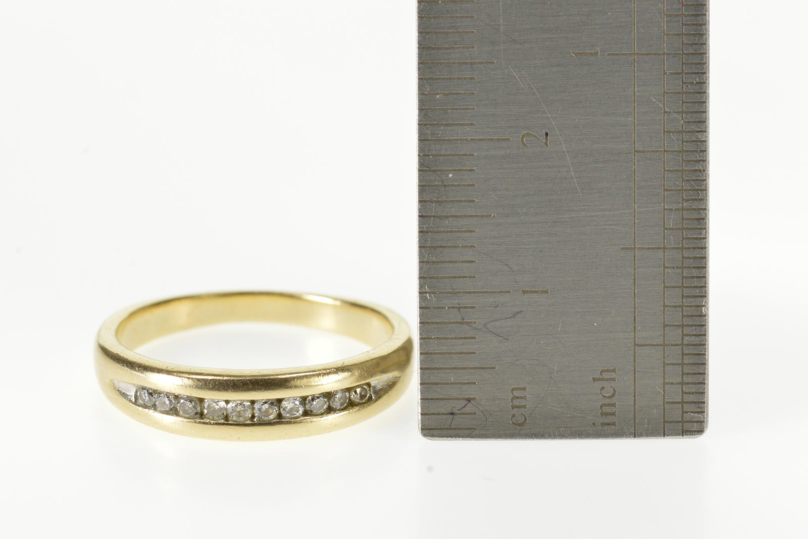 10K Channel Inset Diamond Wedding Band Yellow Gold Ring, Size 7.75 ...