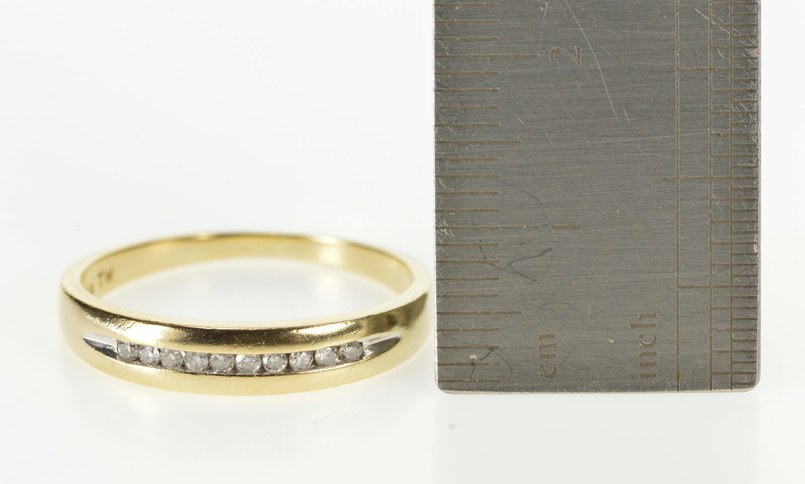 10K Classic Diamond Channel Inset Wedding Band Yellow Gold Ring, Size 9 ...