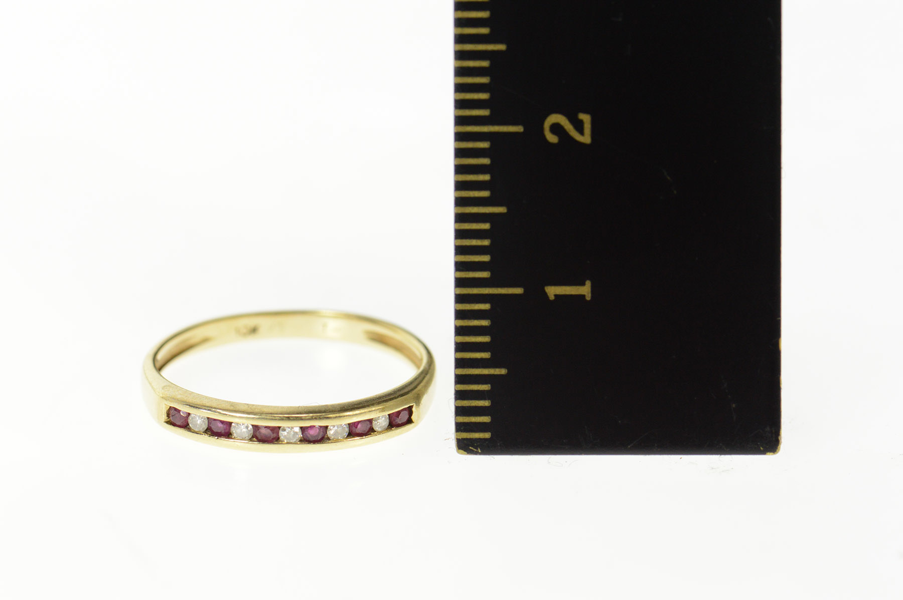 10K Classic Diamond Ruby Inset Wedding Band Yellow Gold Ring, Size 5.25 ...