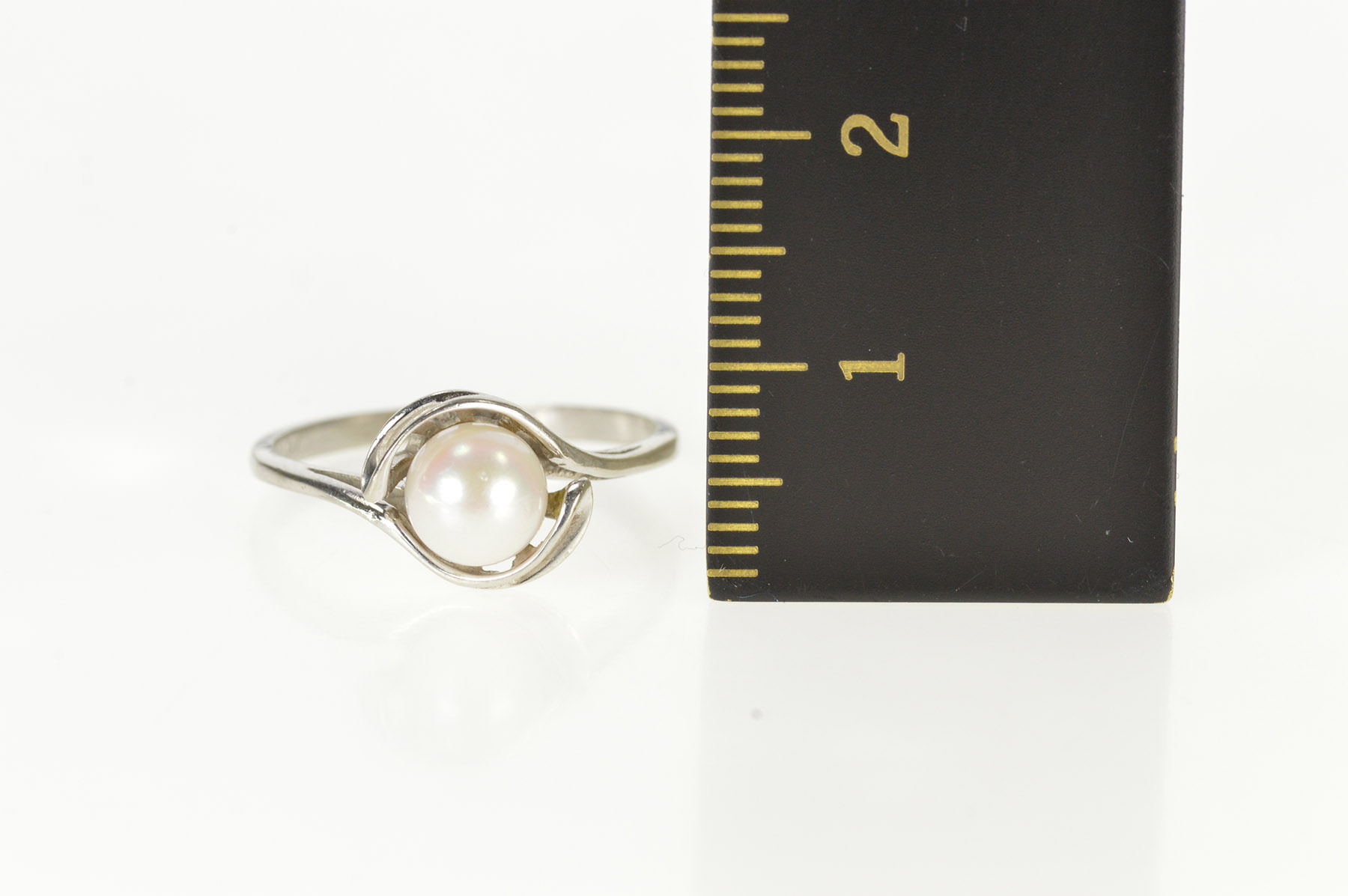 10K Classic Pearl Inset Swirl Bypass White Gold Ring, Size 6.25 ...
