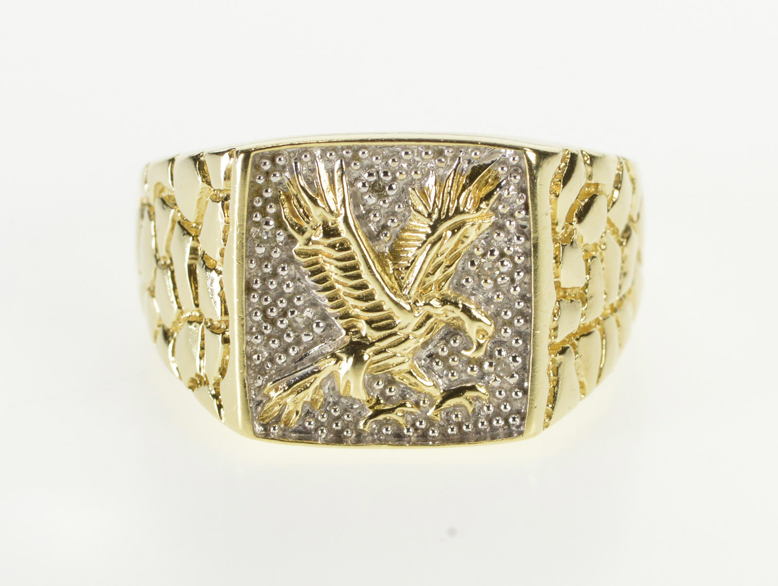 10K Diamond Accent Patriotic Eagle Nugget Men's Yellow Gold Ring, Size ...