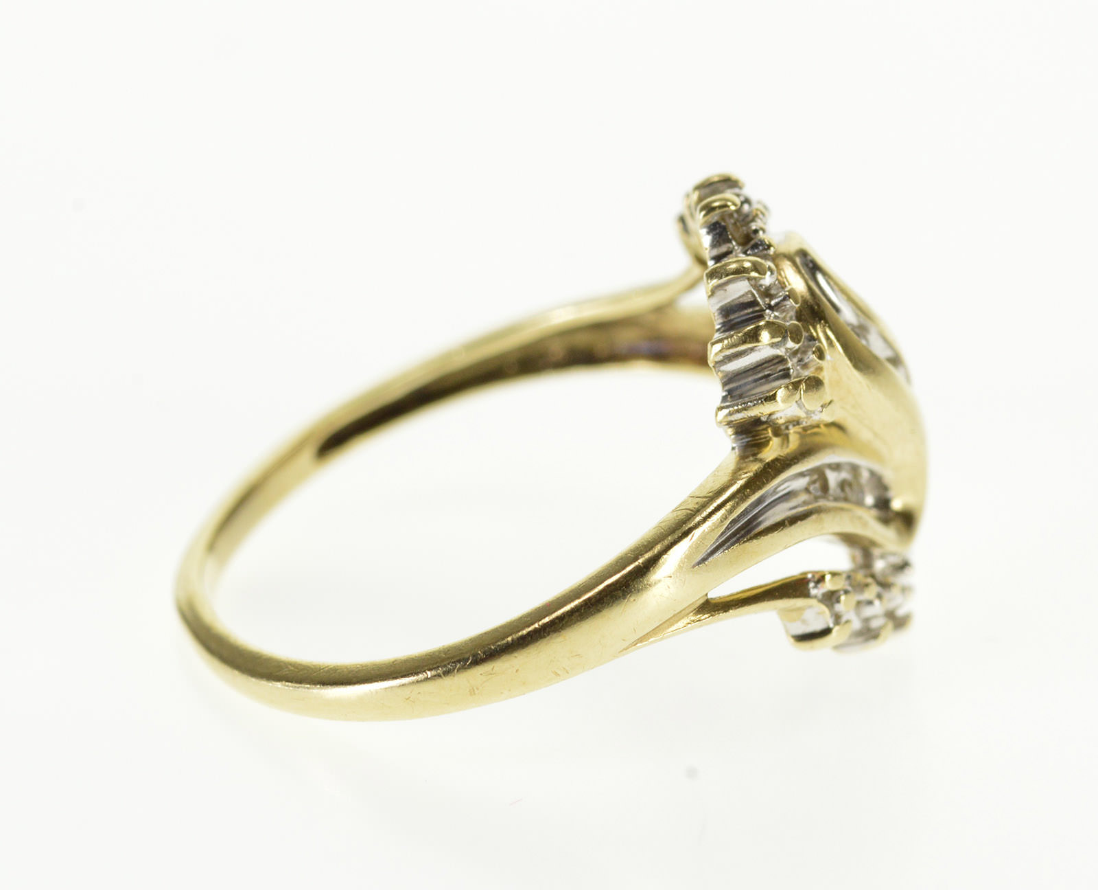 10K Diamond Channel Inset Burst Accented Wavy Yellow Gold Ring, Size 6. ...