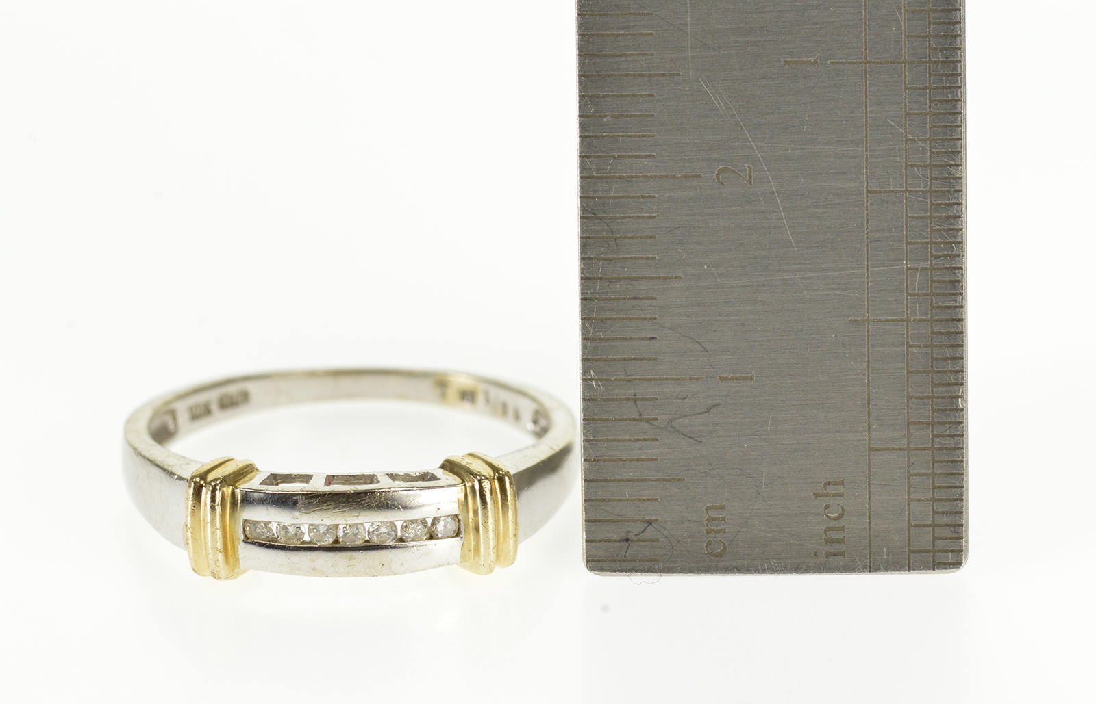 10K Diamond Channel Inset Two Tone Men's Wedding Yellow Gold Ring, Size ...