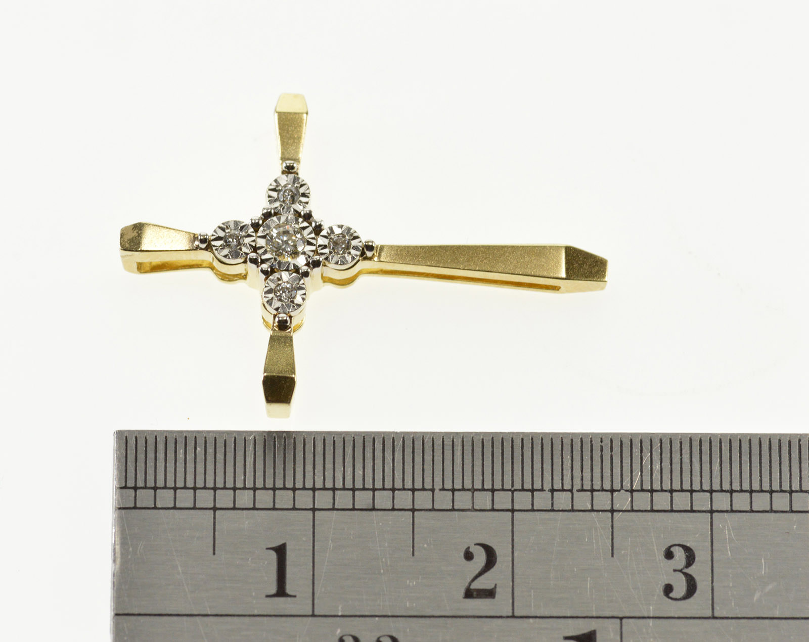 10K Diamond Cluster Inset Cross Christian Symbol Yellow Gold Pendant ...