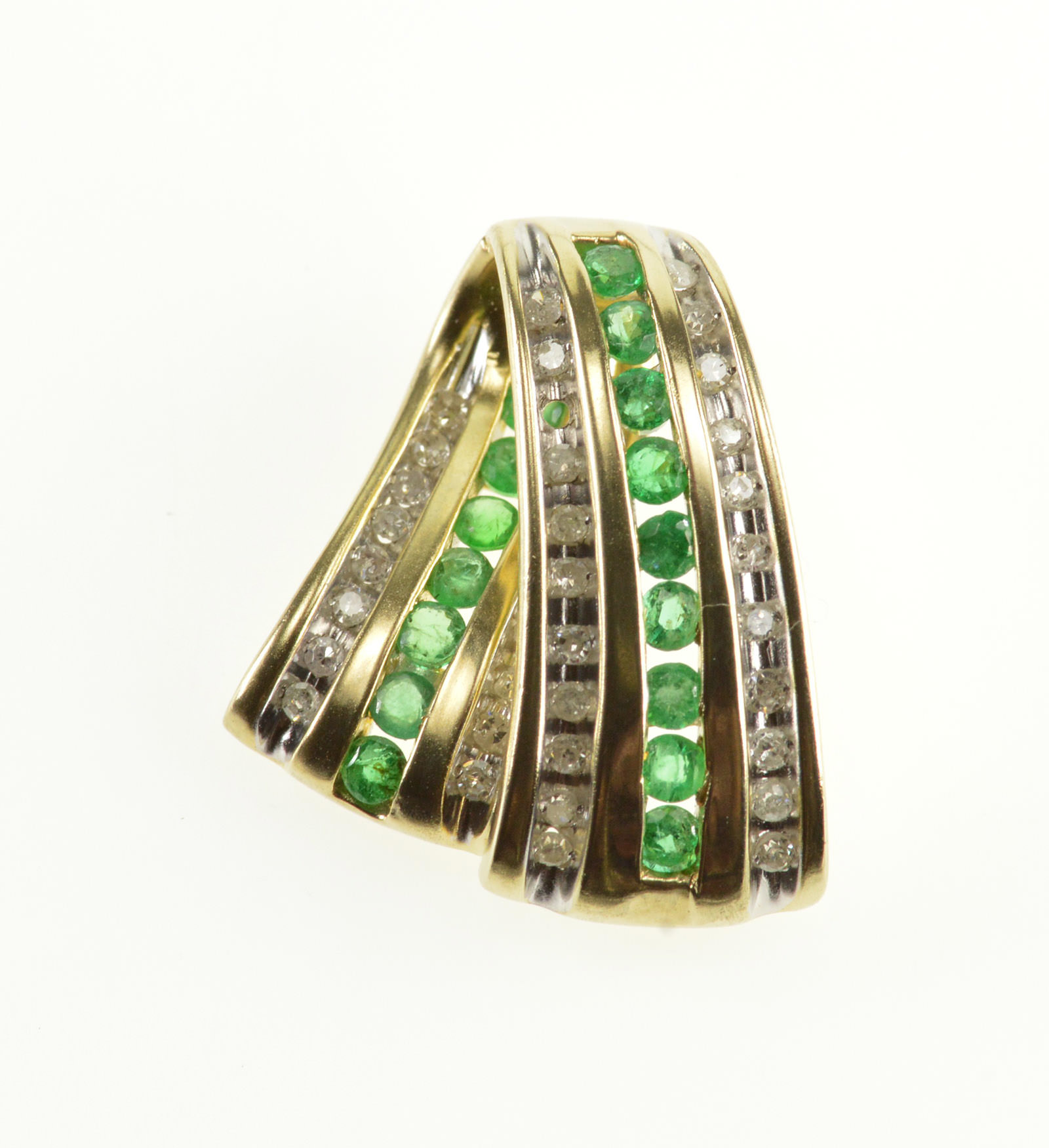 10K Diamond Emerald Channel Inset Encrusted Yellow Gold Pendant ...