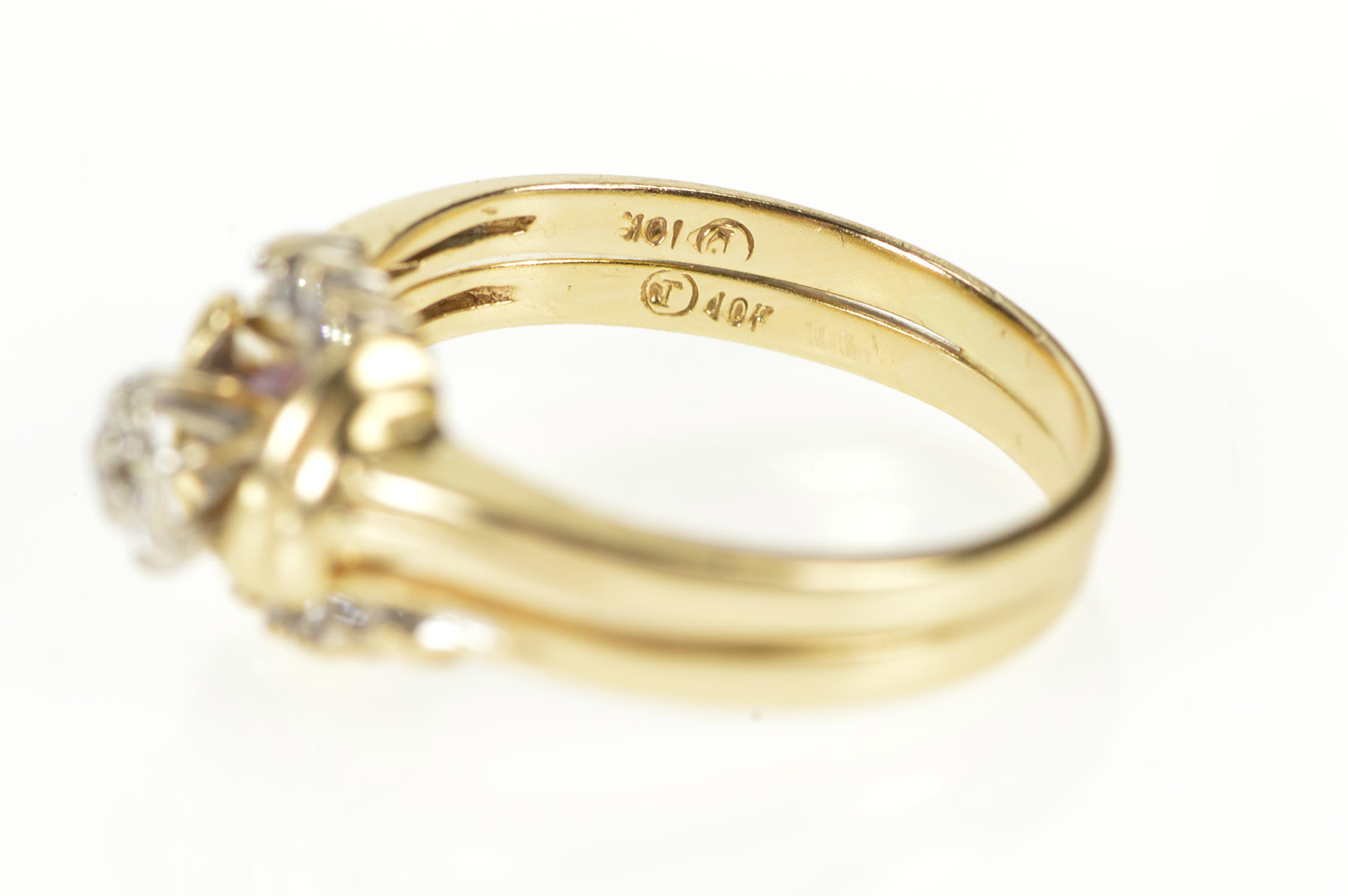 10K Diamond Inset Bridal Set Engagement Bypass Yellow Gold Ring, Size 6 ...