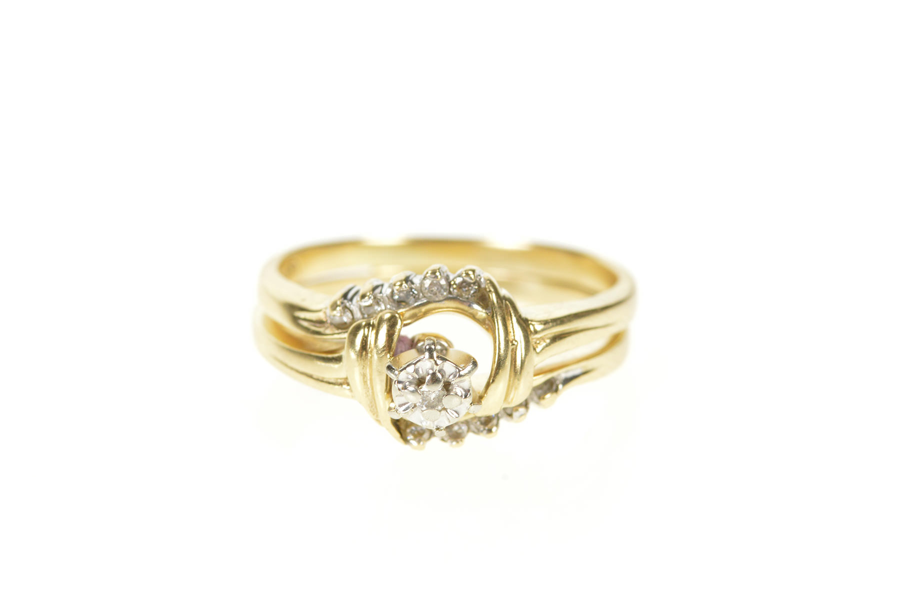 10K Diamond Inset Bridal Set Engagement Bypass Yellow Gold Ring, Size 6 ...
