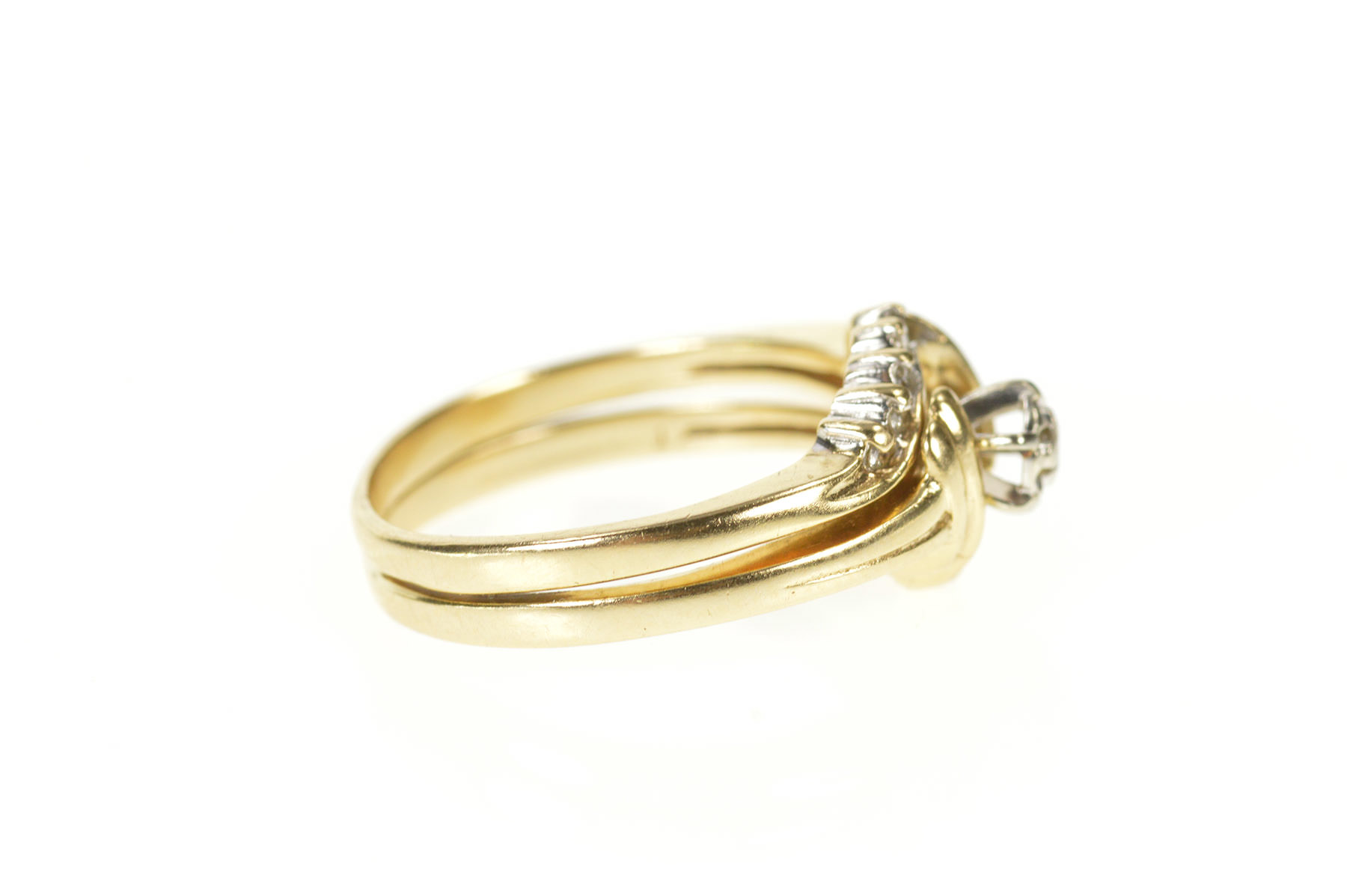 10K Diamond Inset Bridal Set Engagement Bypass Yellow Gold Ring, Size 6 ...