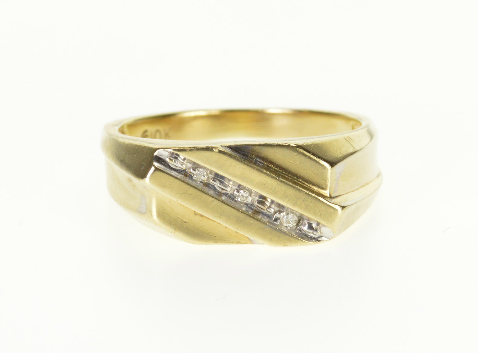 10K Diamond Inset Grooved Channel Squared Band Yellow Gold Ring, Size 9 ...