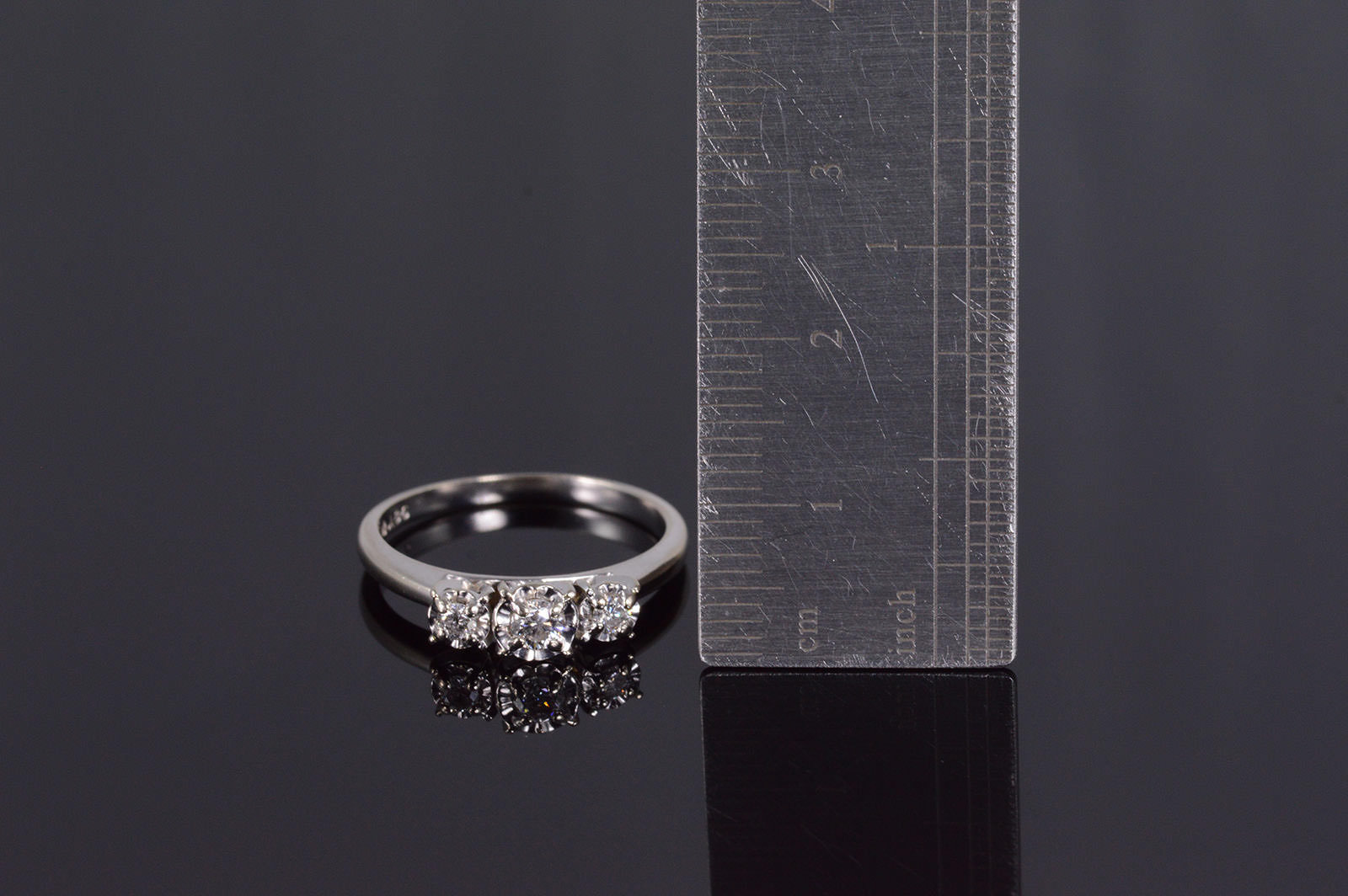 10K Diamond Inset Three Stone Peg Head Engagement White Gold Ring, Size ...