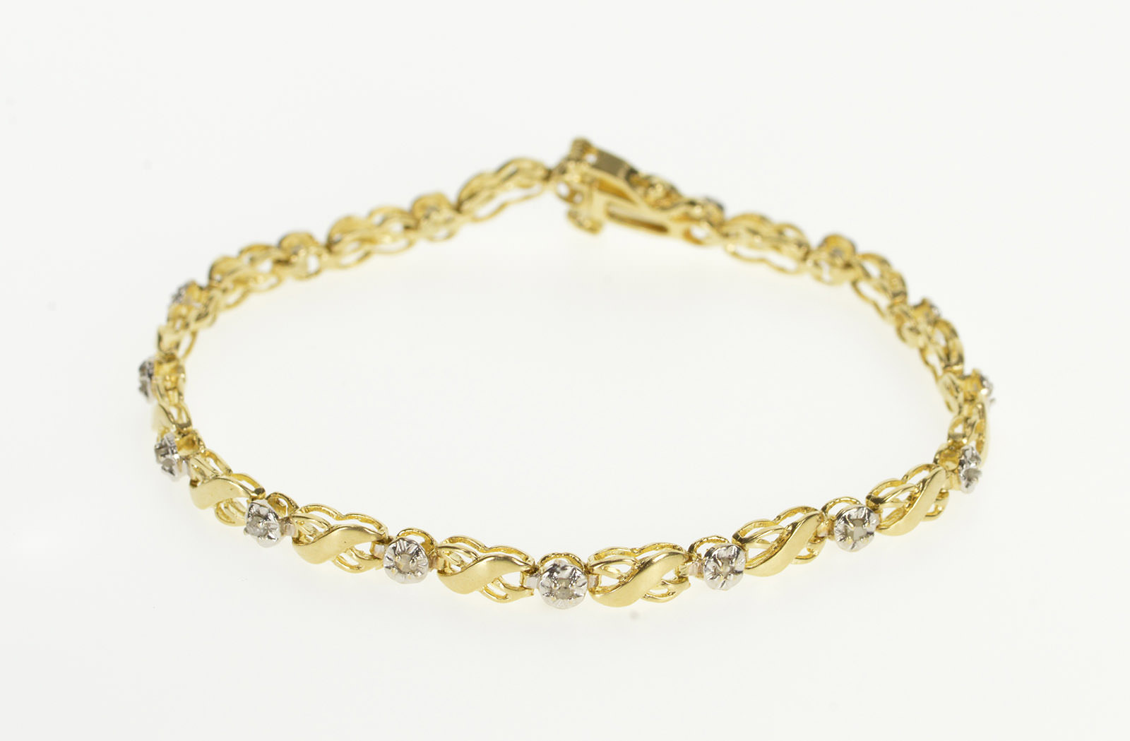 10k Diamond Inset Xo Hugs And Kisses Infinity Link Yellow Gold Bracelet 6