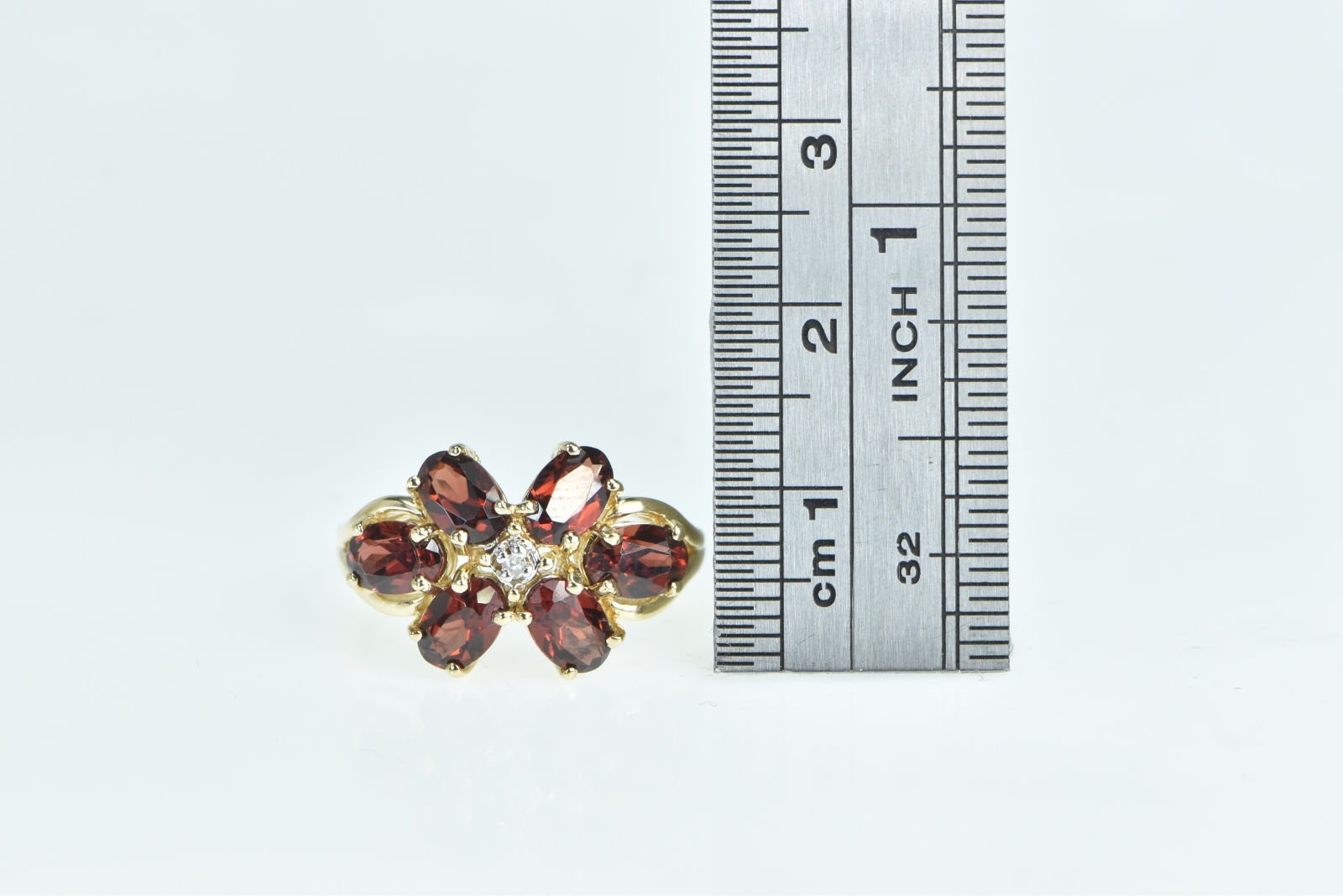10K Diamond Oval Garnet Vintage Cluster Yellow Gold Ring, Size 7.75 ...