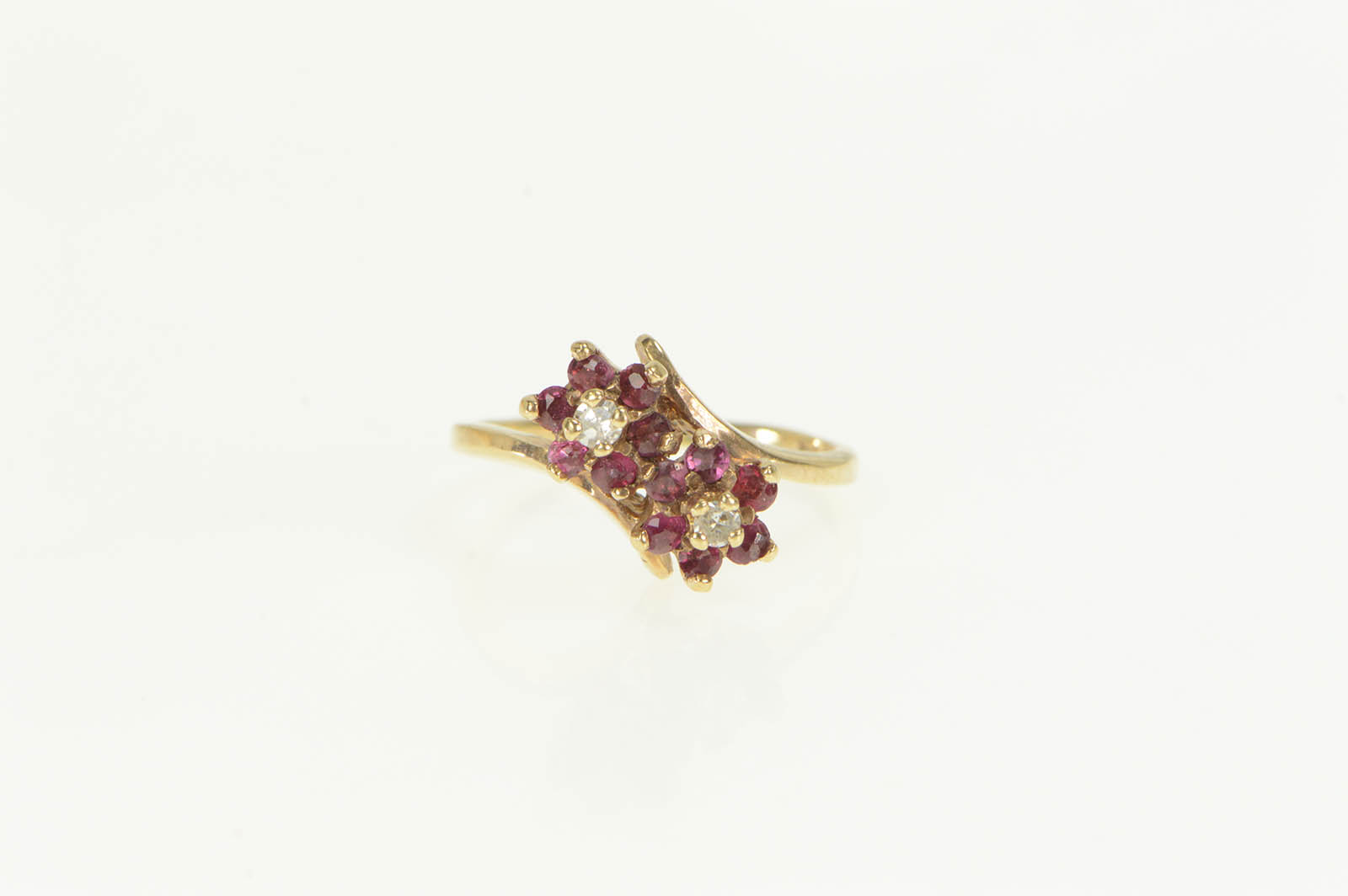 10K Diamond Ruby Flower Cluster Bypass Yellow Gold Ring, Size 3.25 ...