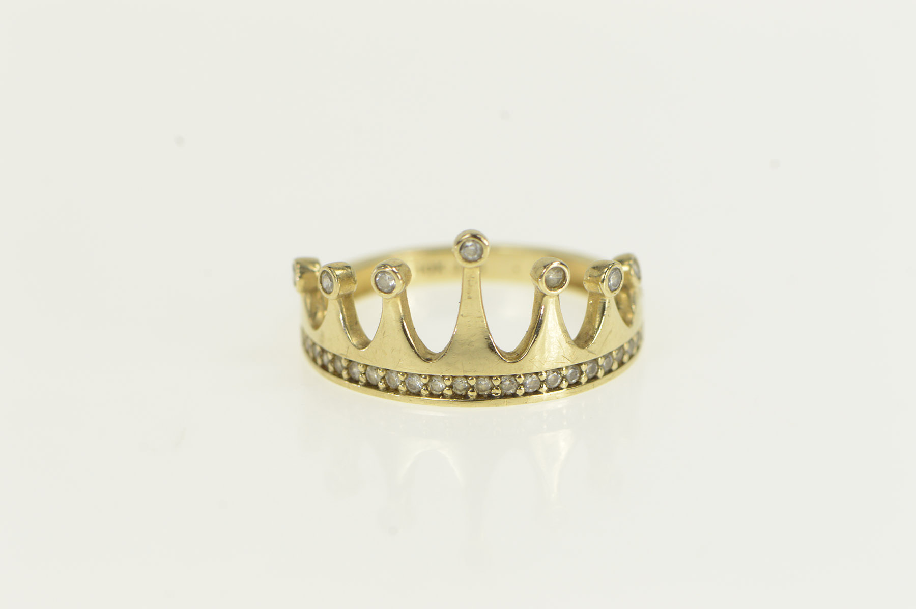 10K Diamond Tiara Crown Queen Princess Yellow Gold Ring, Size 7 ...