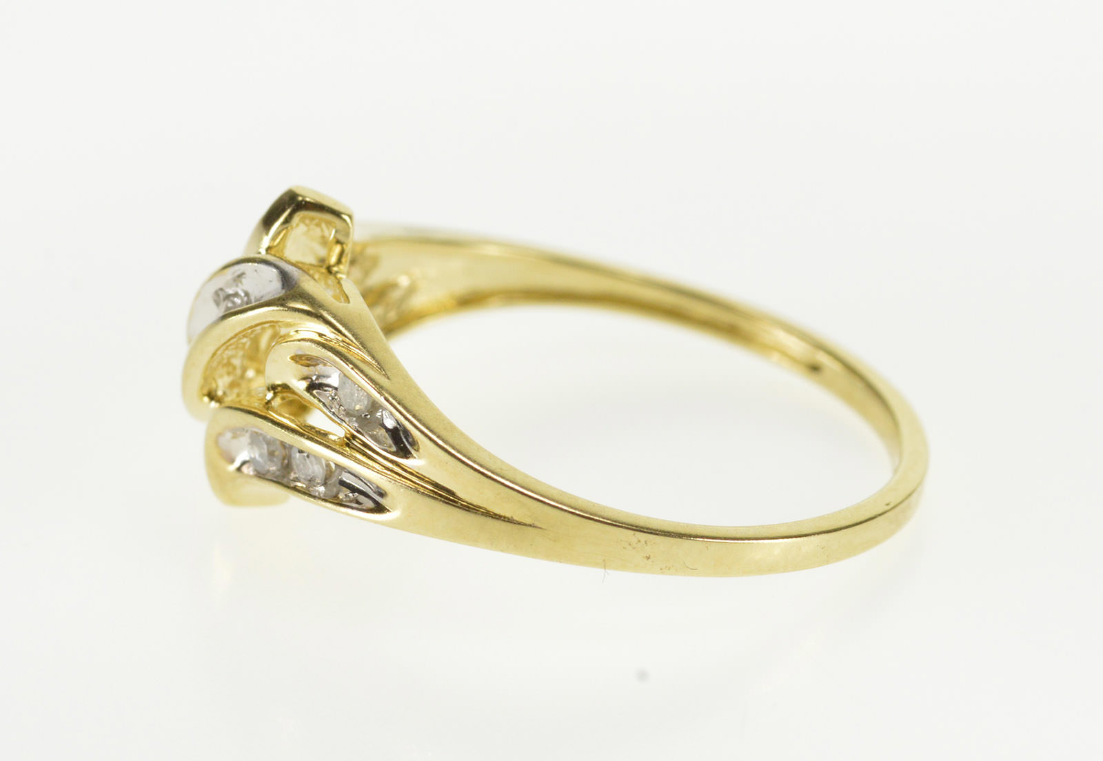 10K Diamond Wavy Channel Inset Curvy Bypass Yellow Gold Ring, Size 6.5 ...