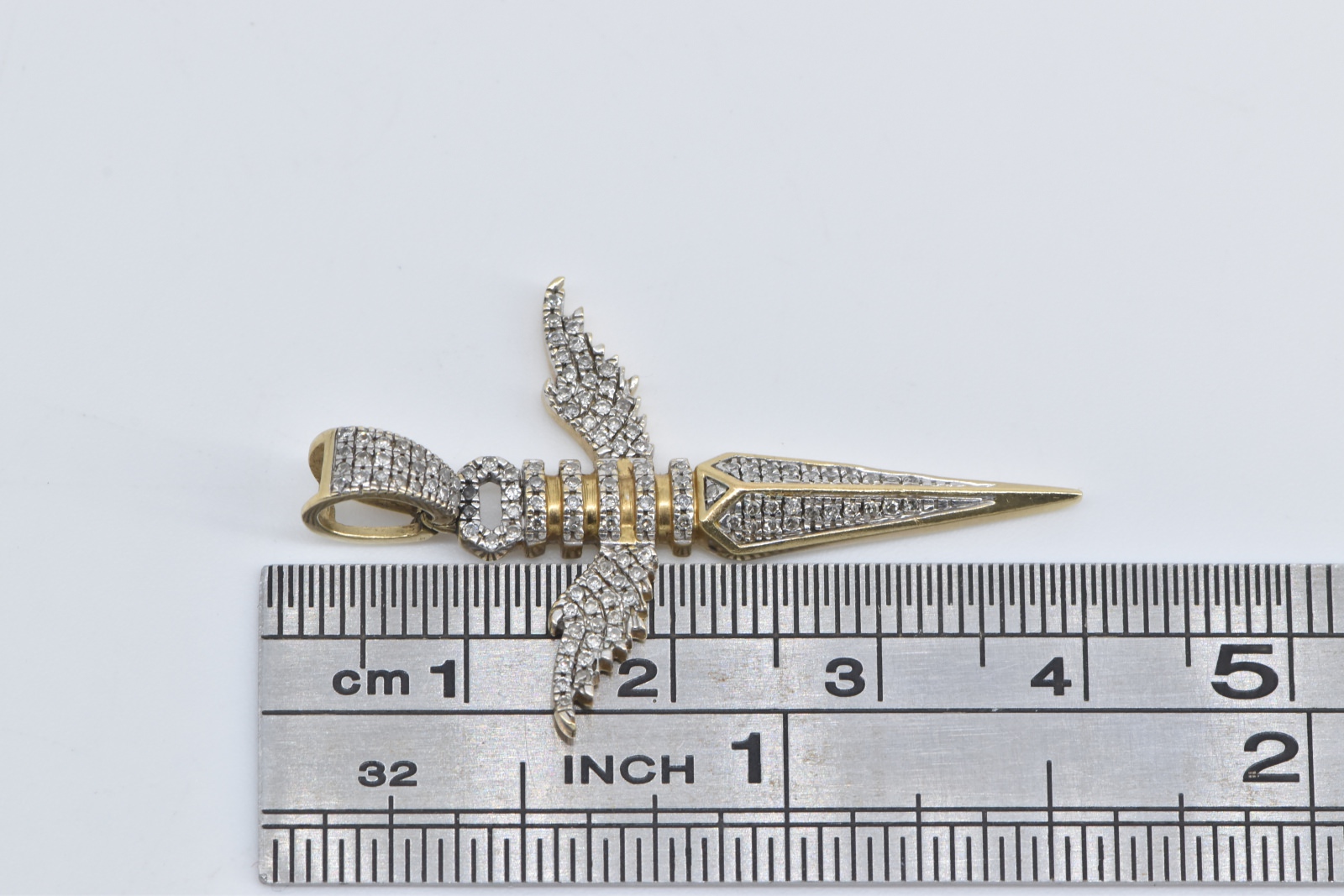 10K Diamond Winged Dagger Throwing Knife Yellow Gold Charm/Pendant ...