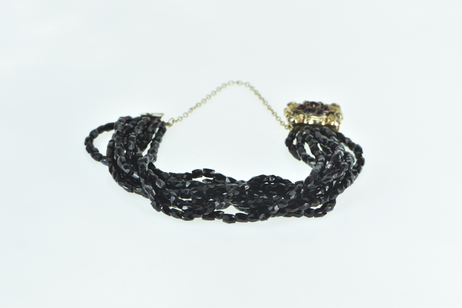 10K Elaborate Victorian Layered Garnet Box Clasp Yellow Gold Bracelet 6 ...