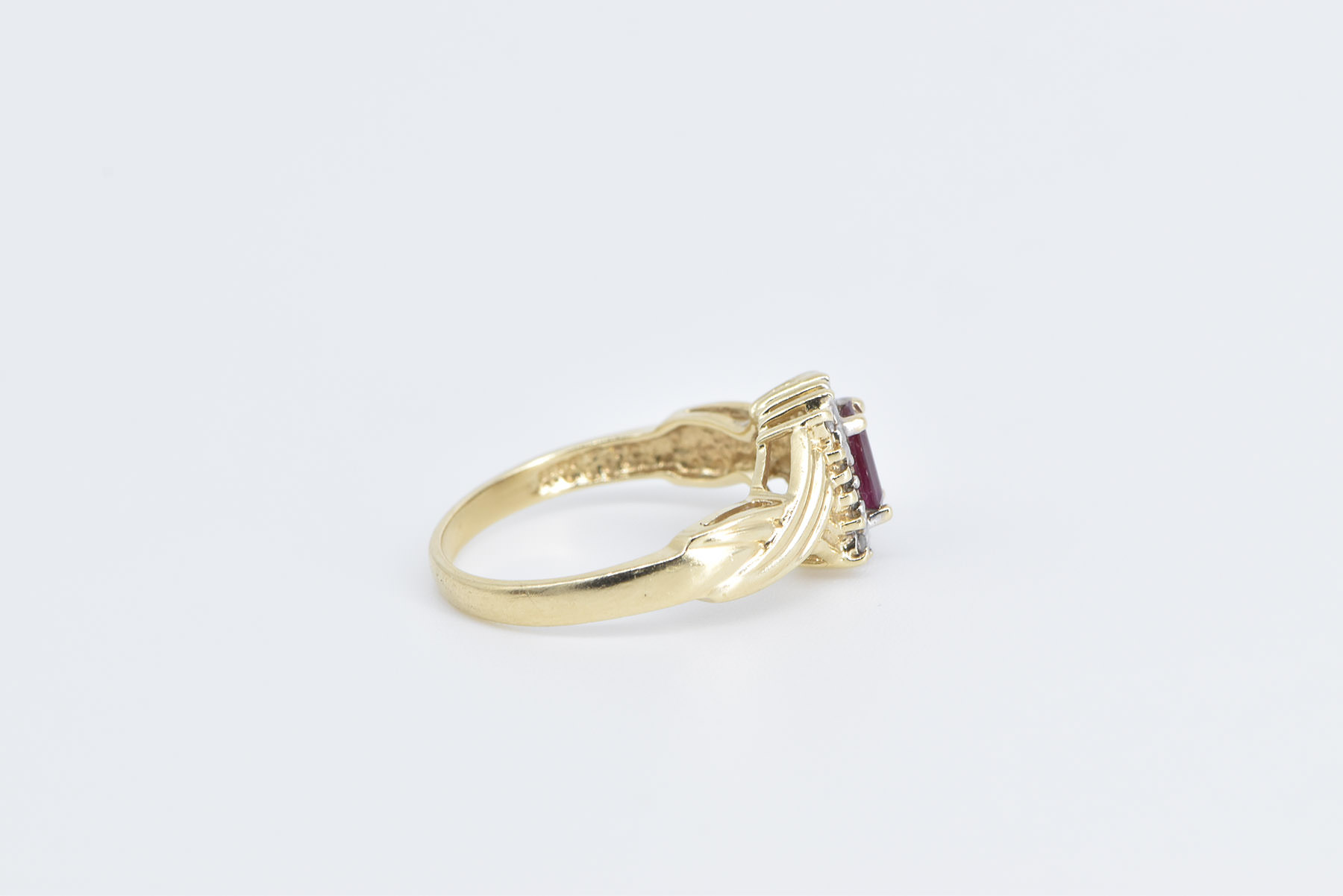 10K Emerald Cut Natural Ruby Diamond Halo Yellow Gold Ring, Size 6.75 ...