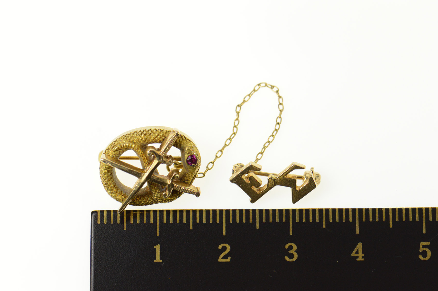 10K Epsilon Sigma Crossed Swords Serpent Lapel Yellow Gold Pin/Brooch ...