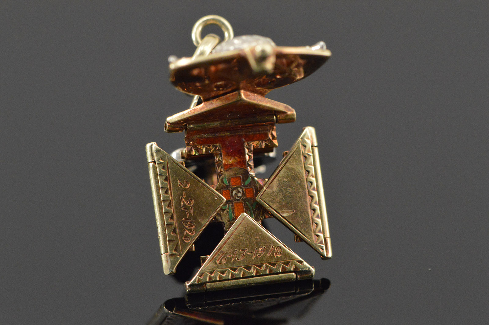 10K Expandable Mason Masonic Eagle Puzzle Yellow Gold Pendant ...