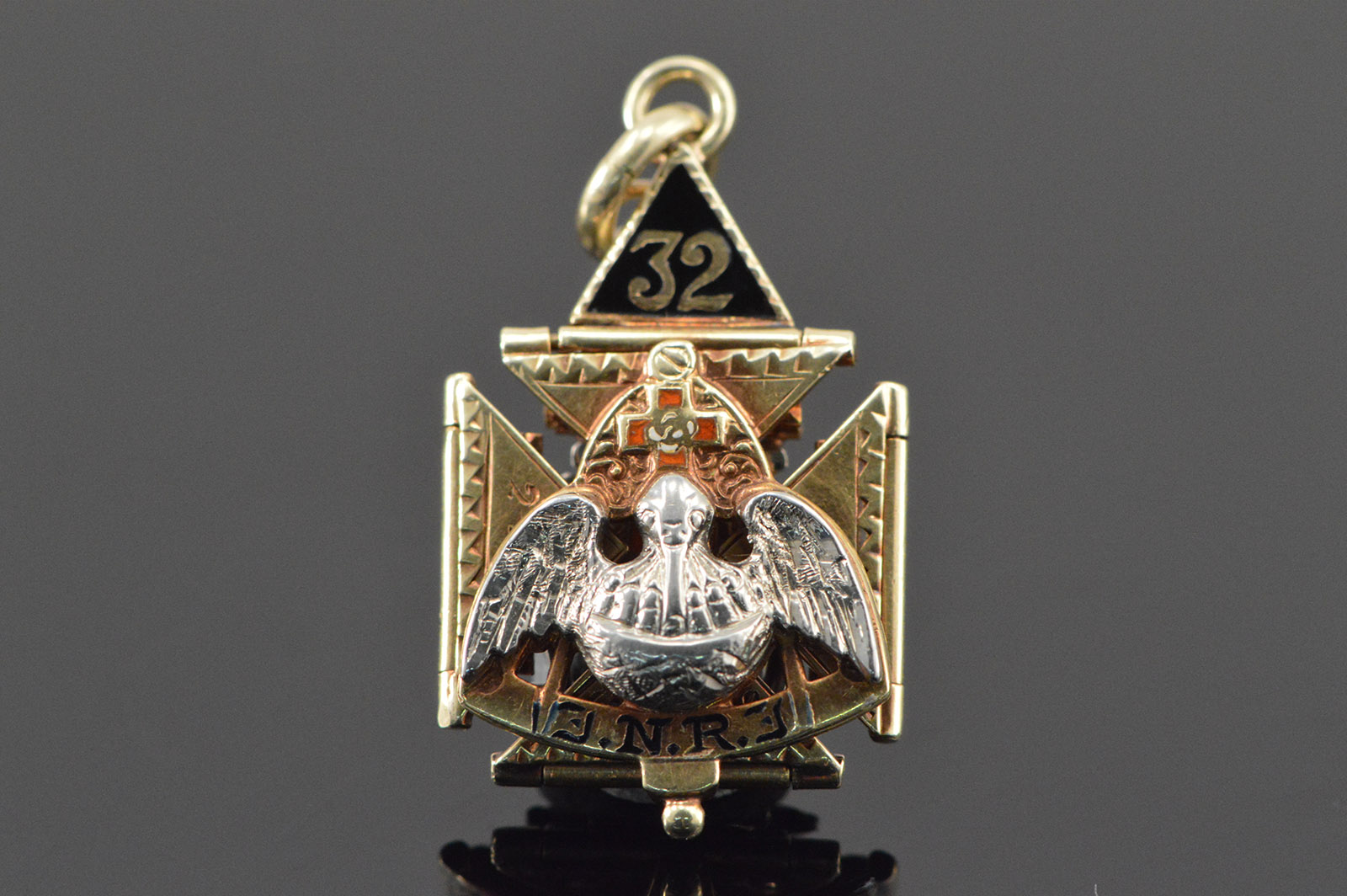 10K Expandable Mason Masonic Eagle Puzzle Yellow Gold Pendant ...
