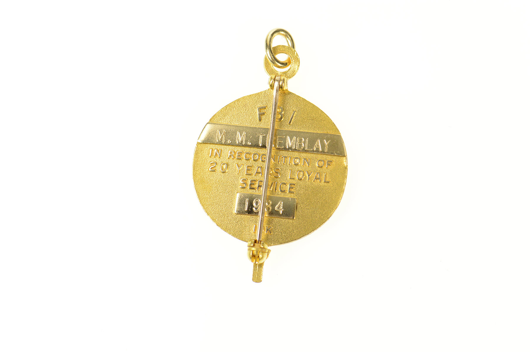 10K FBI 20 Years Service Fidelity Bravery Integrity Yellow Gold Pendant ...