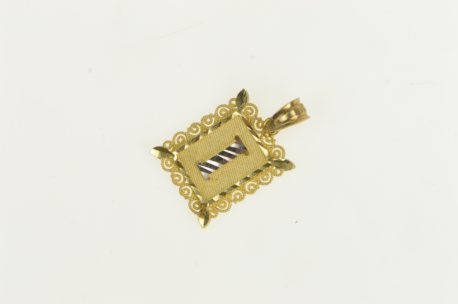 10K Framed Letter I Monogram Initial Filigree Yellow Gold Pendant ...