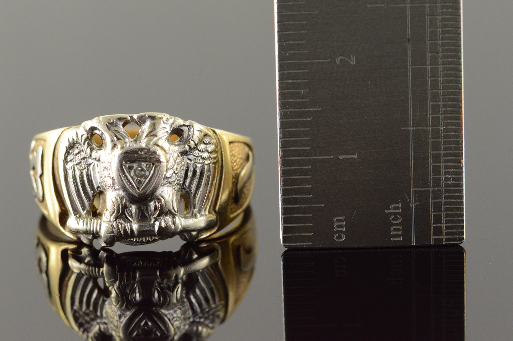 10K Genuine Diamond 32 Degree Mason Masonic Double Eagle Yellow Gold ...