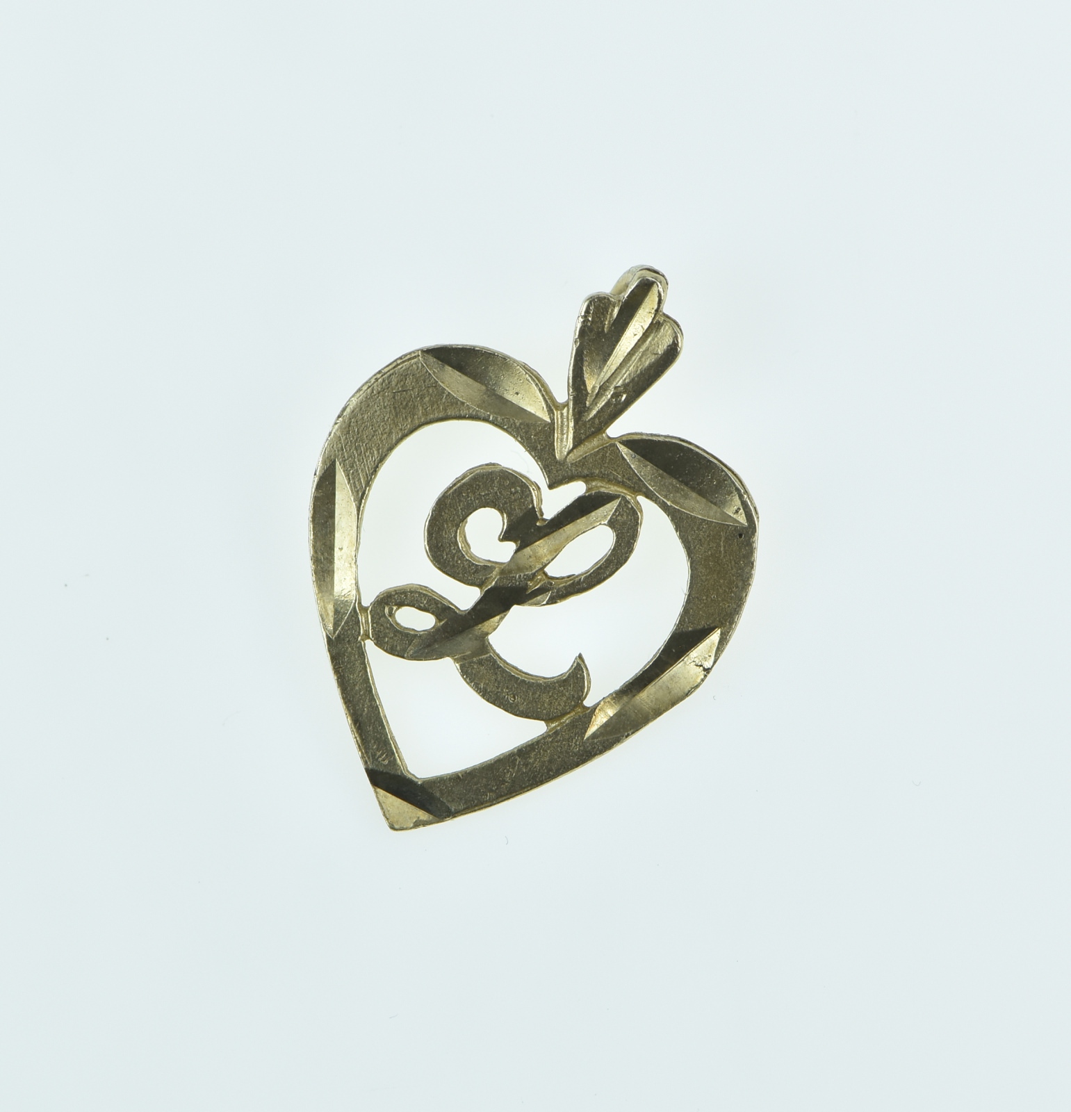 10K L Cursive Heart Love Symbol Initial Letter Yellow Gold Pendant ...