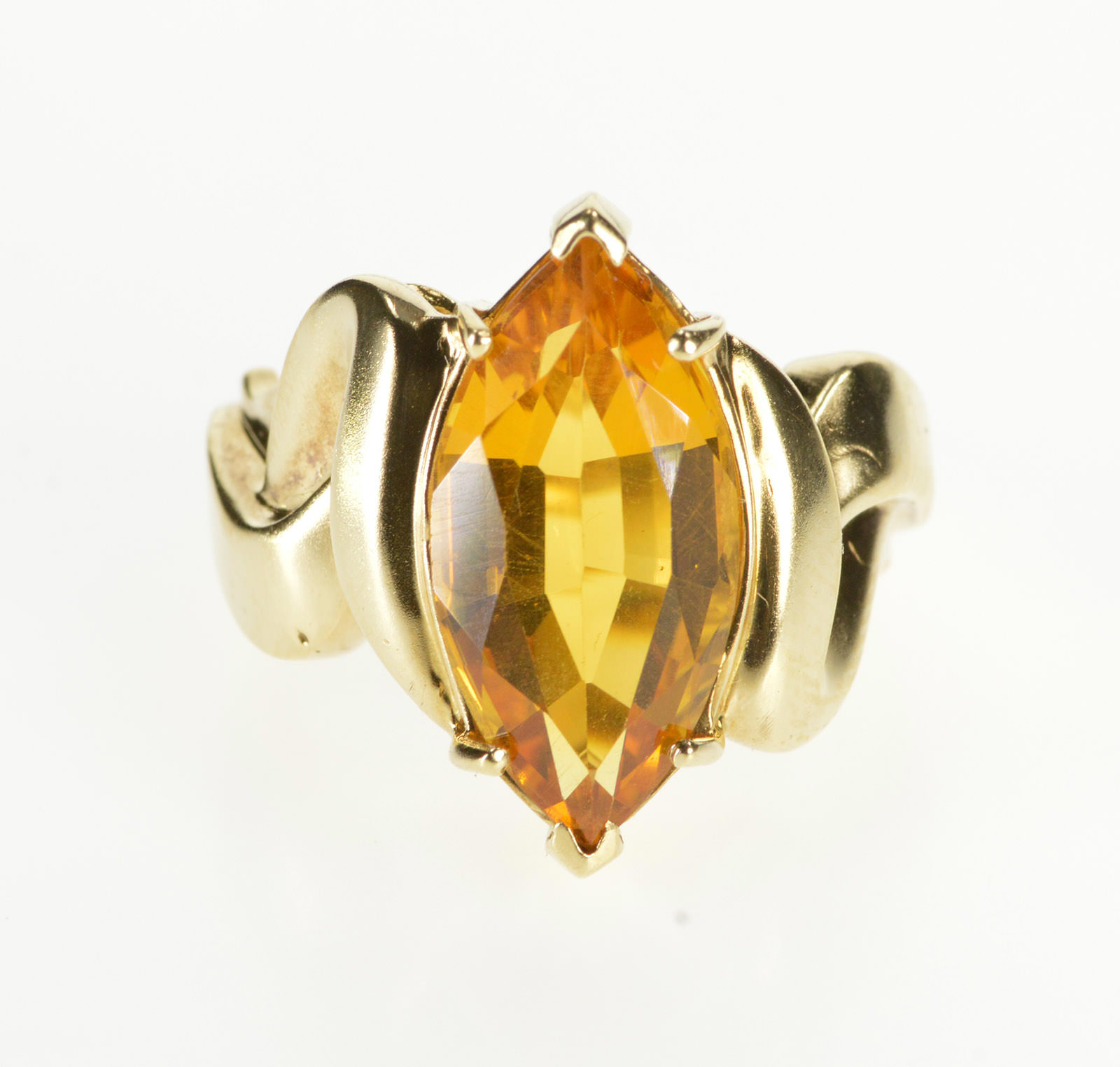 10K Marquise Citrine Solitaire Wavy Design 1980's Yellow Gold Ring ...