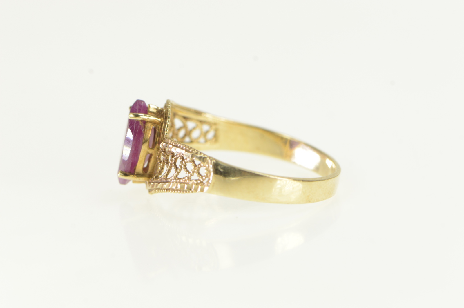 10K Marquise Natural Ruby Filigree Ornate Bypass Yellow Gold Ring, Size ...