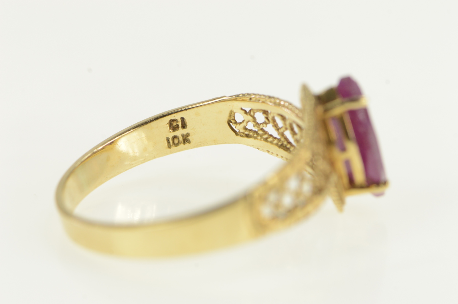 10K Marquise Natural Ruby Filigree Ornate Bypass Yellow Gold Ring, Size ...