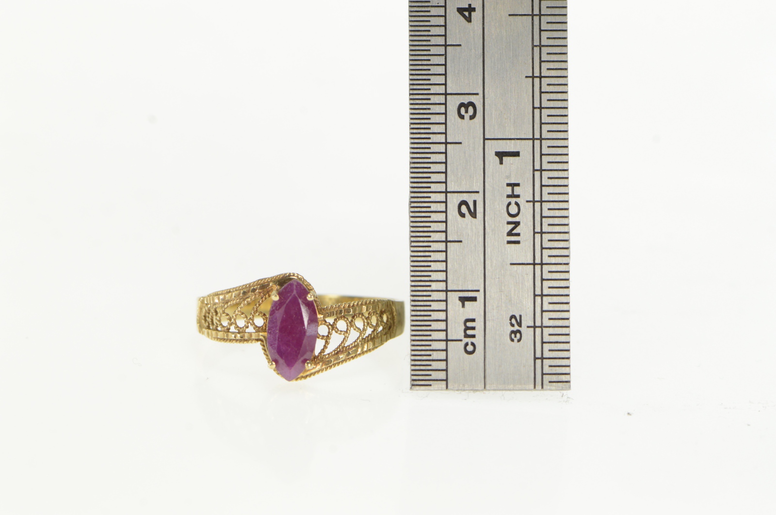 10K Marquise Natural Ruby Filigree Ornate Bypass Yellow Gold Ring, Size ...