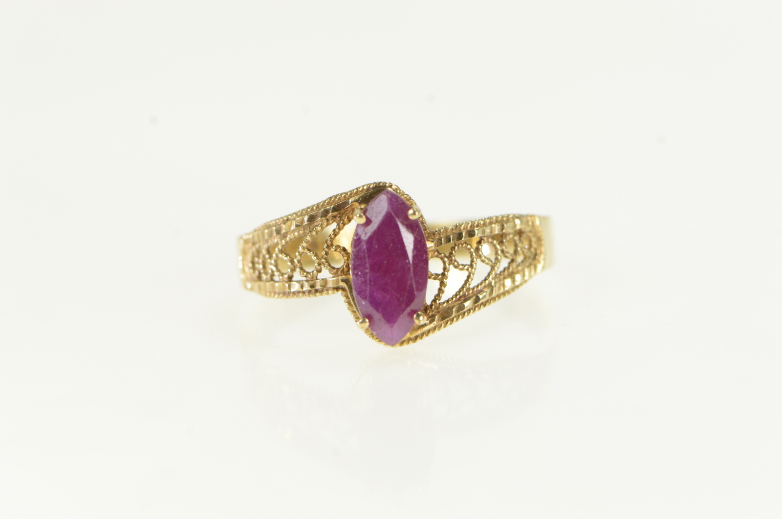 10K Marquise Natural Ruby Filigree Ornate Bypass Yellow Gold Ring, Size ...