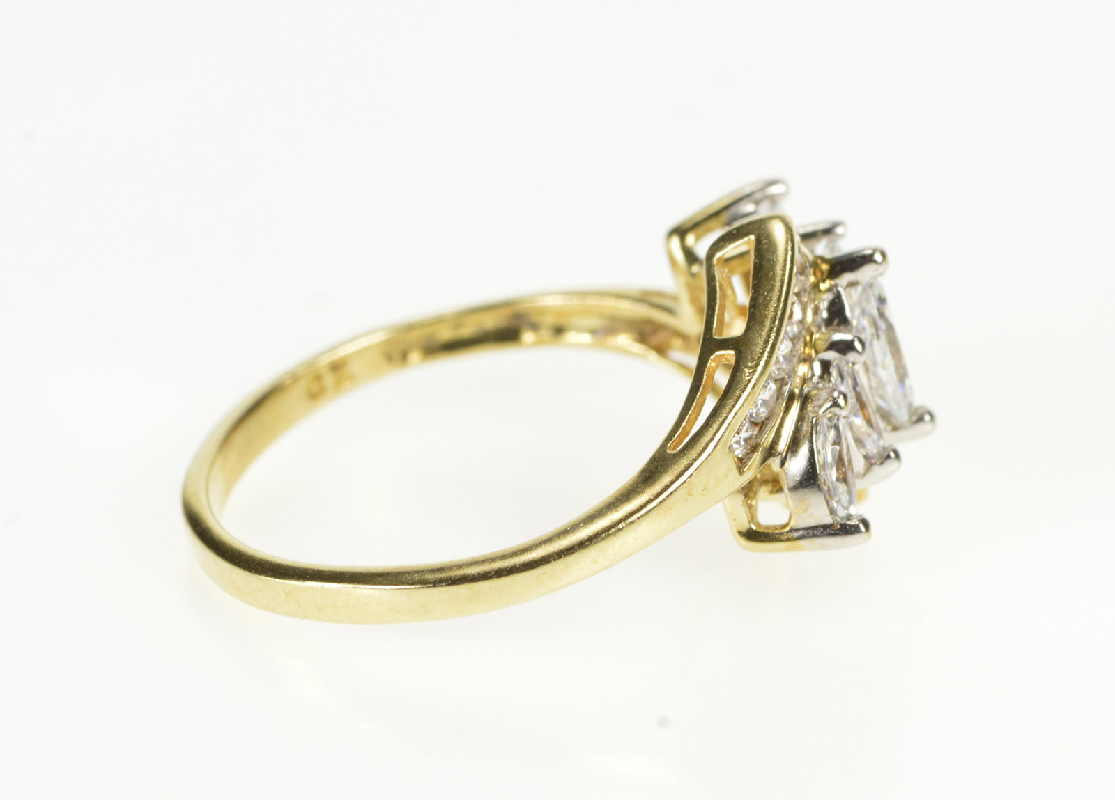 10K Marquise Round Bypass Travel Engagement Yellow Gold Ring, Size 7.25 ...