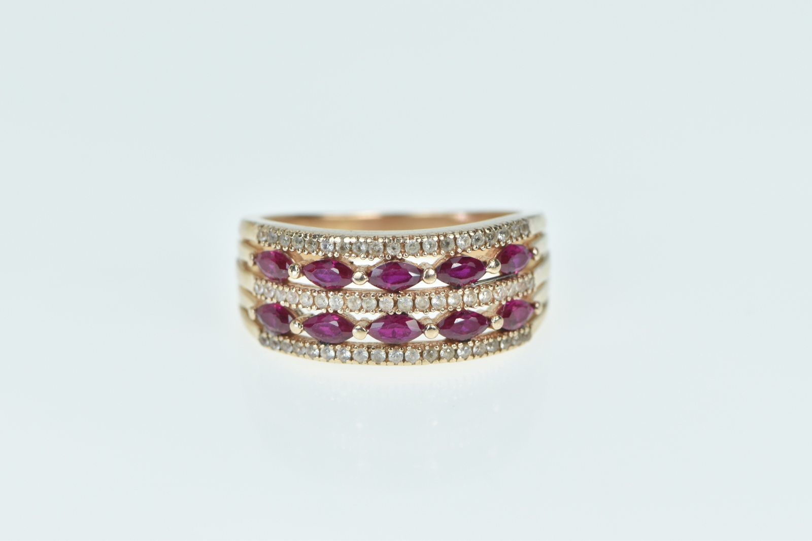 10K Marquise Ruby White Sapphire Tiered Band Yellow Gold Ring, Size 6. ...