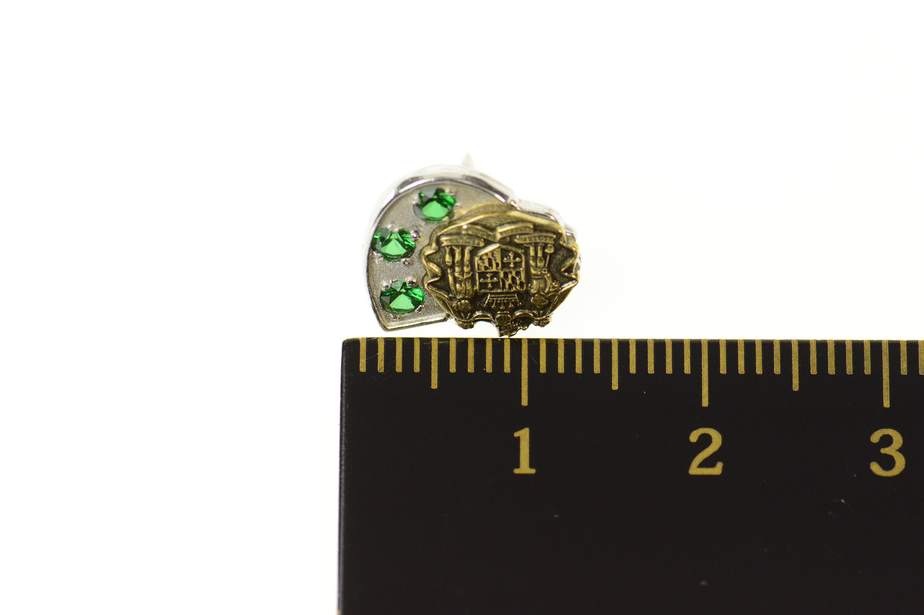 10K Maryland Coat of Arms Syn. Emerald Lapel Yellow Gold Pin/Brooch ...