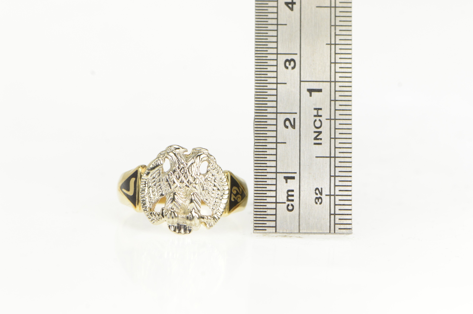 10K Masonic Eagle Symbol Enamel Vintage Men's White Gold Ring, Size 9.5 ...