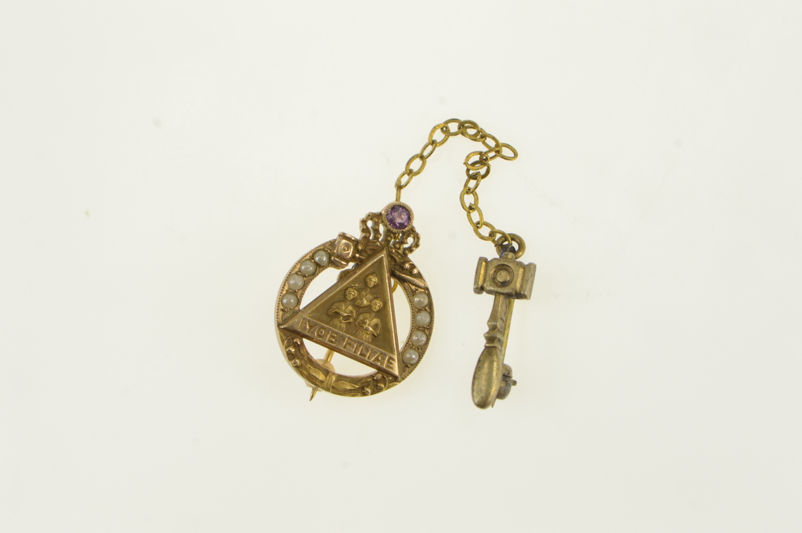 10K Masonic Iyob Filiae Seed Pearl Christian Yellow Gold Pin/Brooch ...