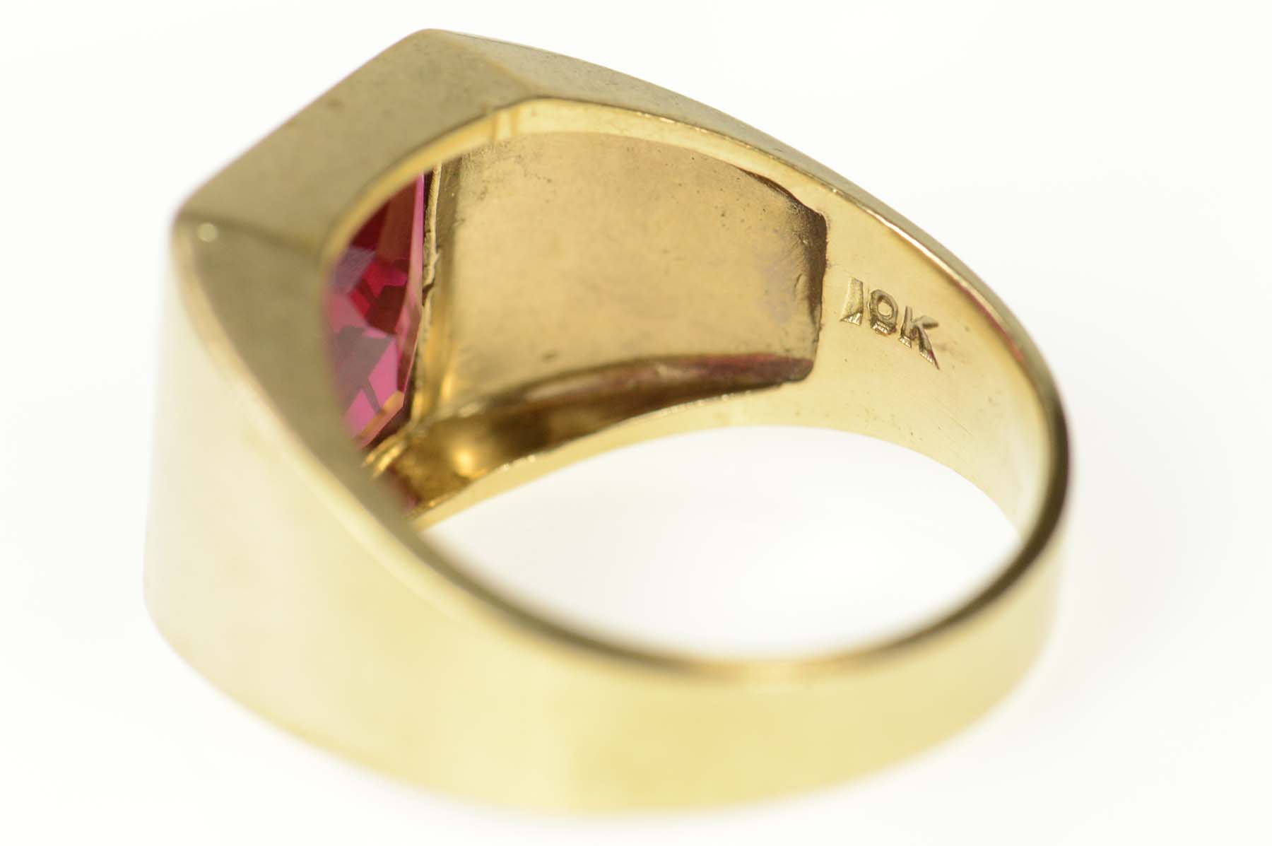 10K Masonic Retro Syn. Ruby Compass Square Yellow Gold Ring, Size 9.75 ...