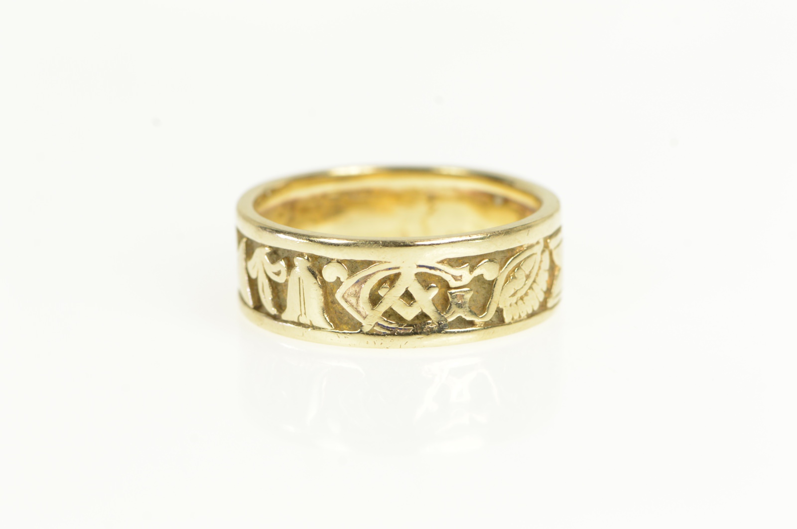 10K Masonic Symbols Motif 7.5mm Free Mason Men's Yellow Gold Ring, Size ...