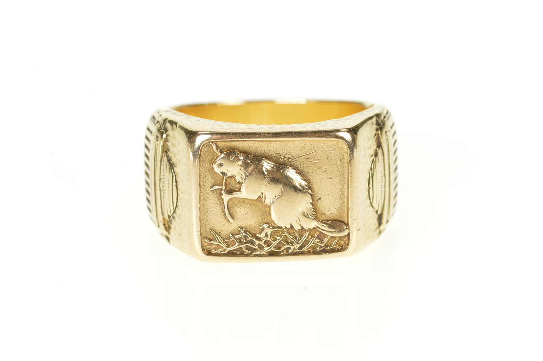 10K Men's 1950 MIT Ornate Beaver Class Yellow Gold Ring, Size 9.75 ...