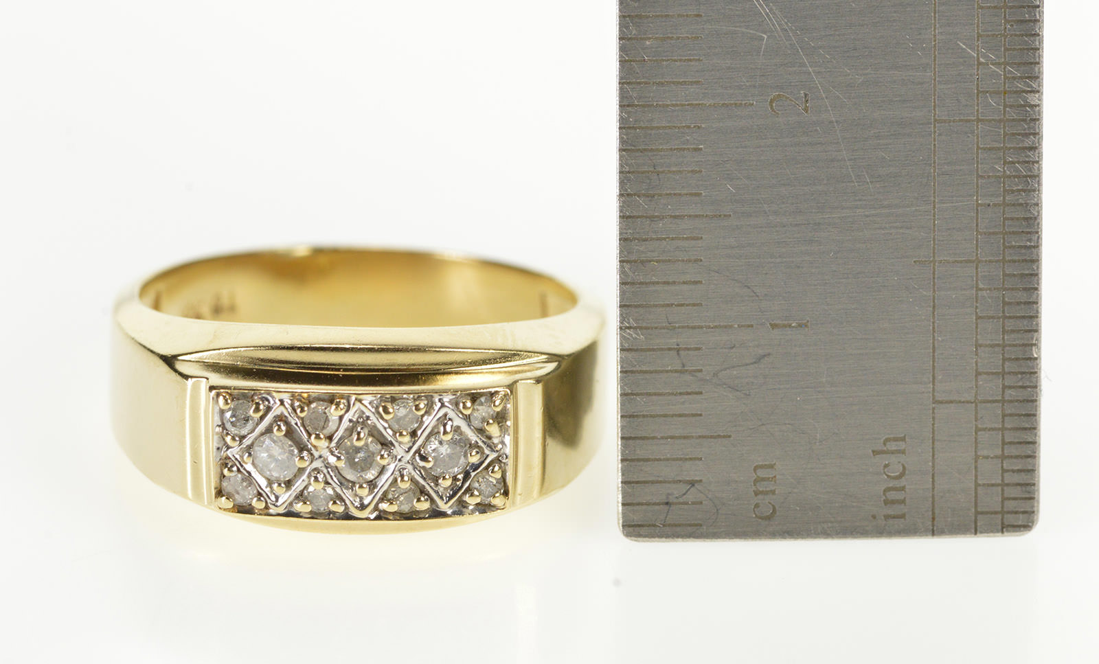 10K Men's Checkered Diamond Inset Wedding Band Yellow Gold Ring, Size ...
