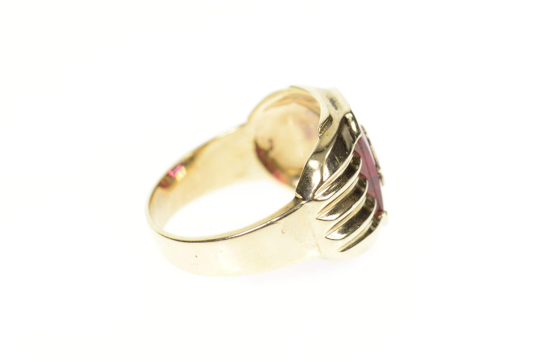 10K Men's Masonic Symbol Emblem Syn. Ruby Yellow Gold Ring, Size 9.5 ...