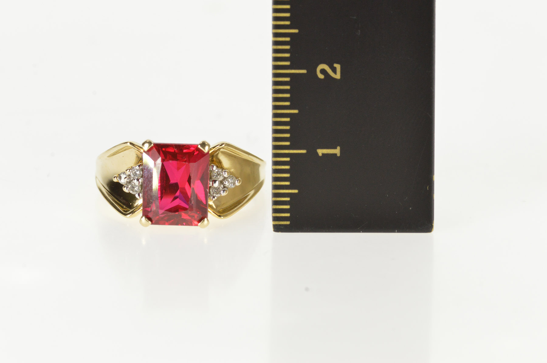 10K Men's Retro Syn. Ruby Diamond Statement Yellow Gold Ring, Size 9.75 ...