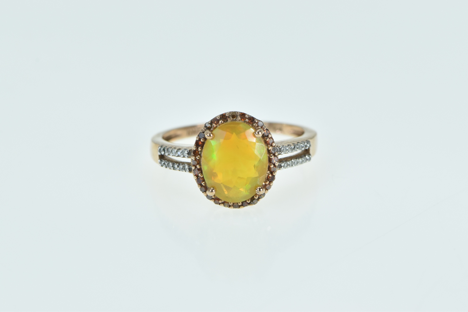 10K Mexican Fire Opal Diamond Engagement Rose Gold Ring, Size 8 ...